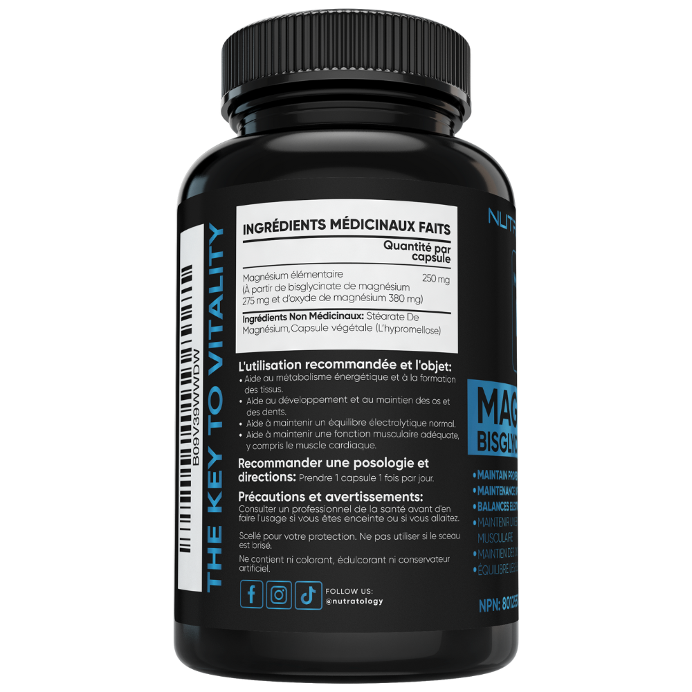 Magnesium Bisglycinate Supplement 60 Capsules | Nutratology
