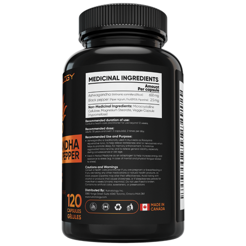 Organic Ashwagandha supplement 120 Capsules | Nutratology
